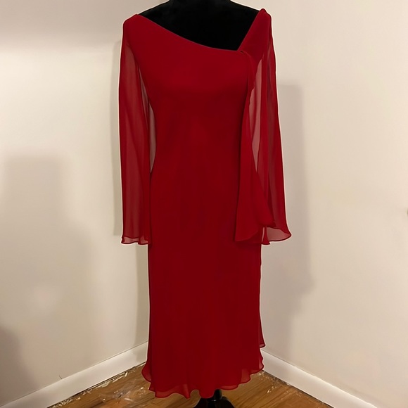 Maggy London | Dresses | Maggy London Red Fitted Dress With Chiffon ...
